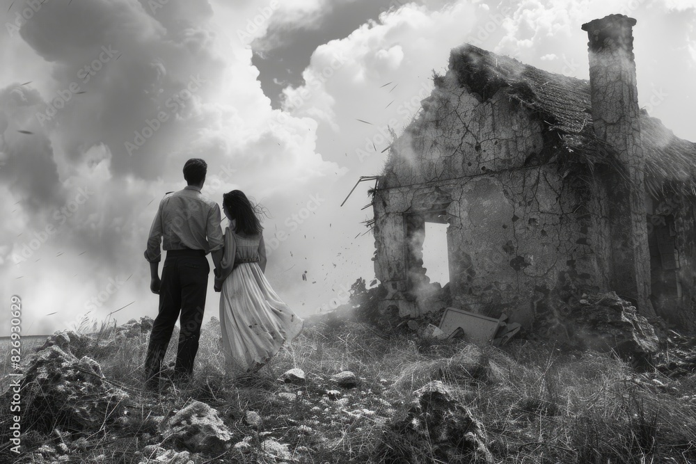 Reflecting suffering and grief, representation of devastation and ...