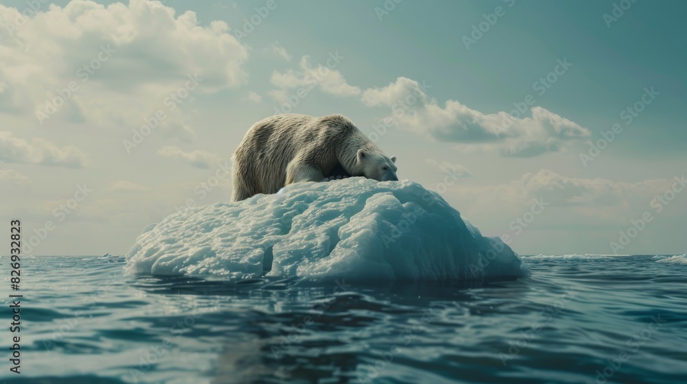 Polar bear navigating melting ice in the Arctic, highlighting the ...