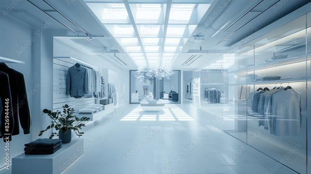 interior modern design of a clothing store in white predominant color ...