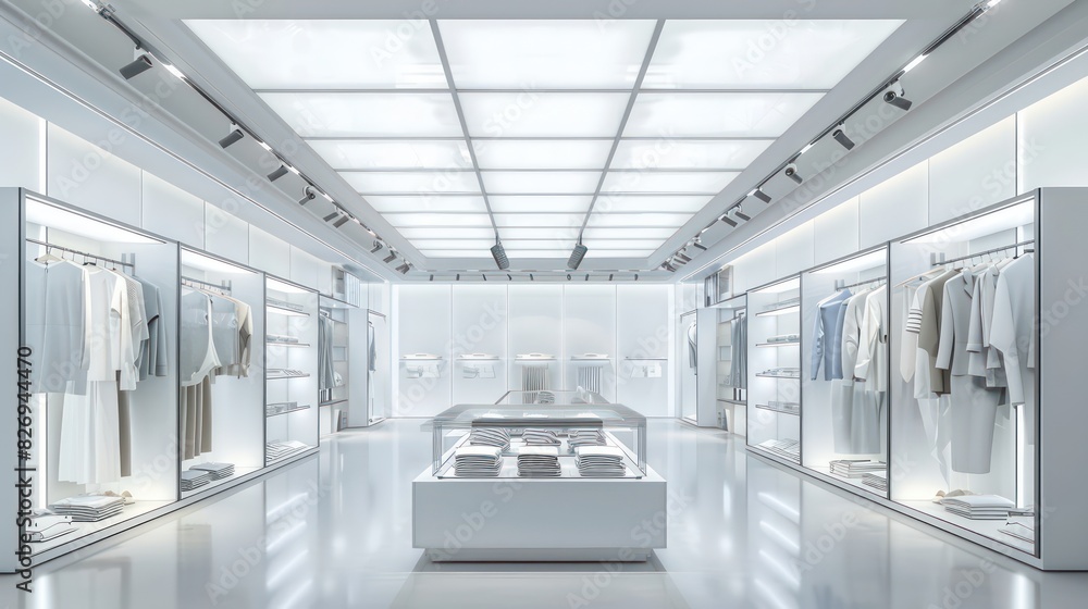 interior modern design of a clothing store in white predominant color ...