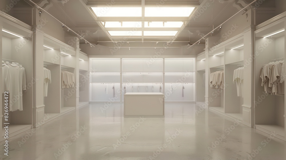 interior modern design of a clothing store in white predominant color ...