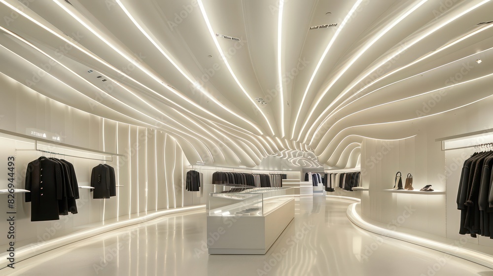 interior modern design of a clothing store in white predominant color ...