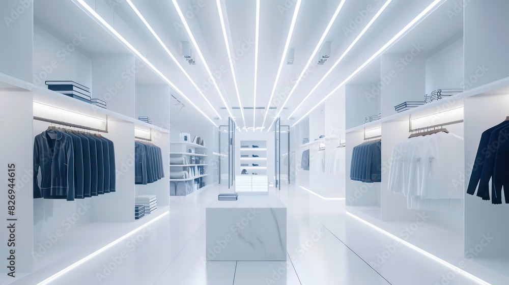 interior modern design of a clothing store in white predominant color ...
