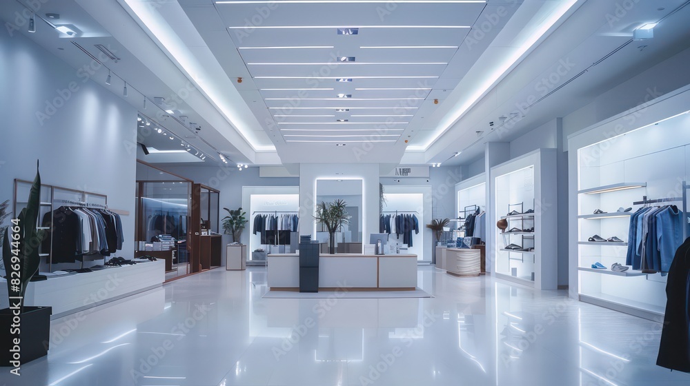 interior modern design of a clothing store in white predominant color ...