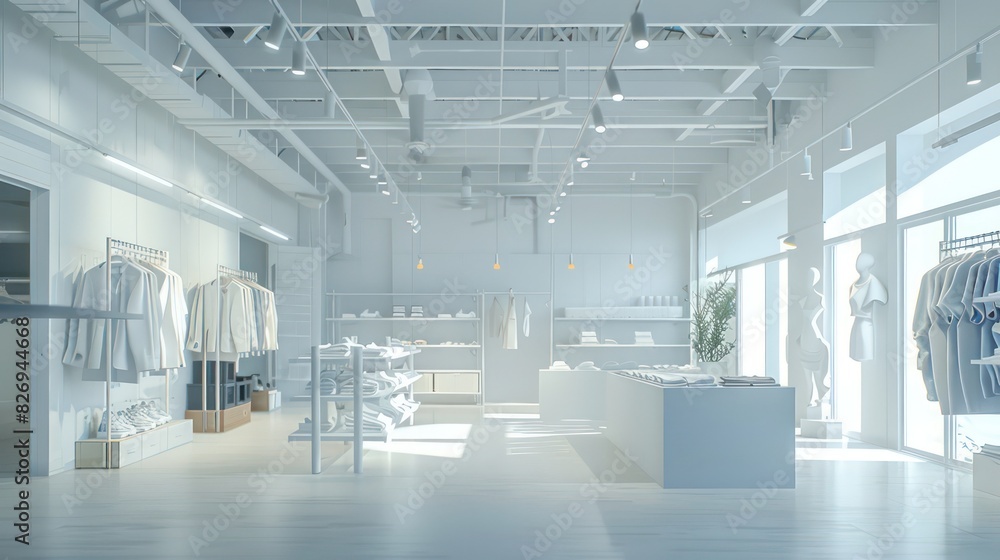 interior modern design of a clothing store in white predominant color ...
