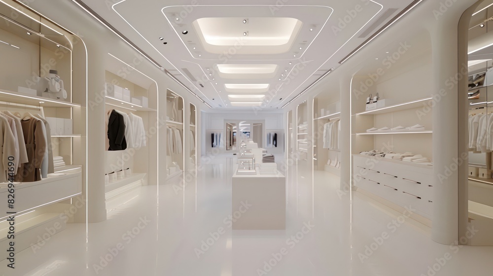 interior modern design of a clothing store in white predominant color ...