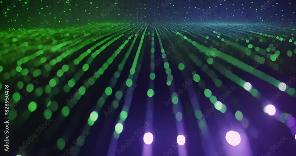 abstract green particles flowing and dot wave technology background ...