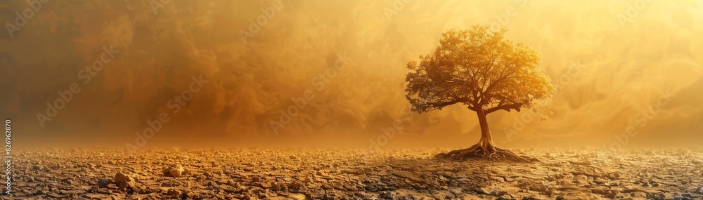 Global Warming's Wrath,A Lone Tree on Parched Land Amidst a Scorching ...