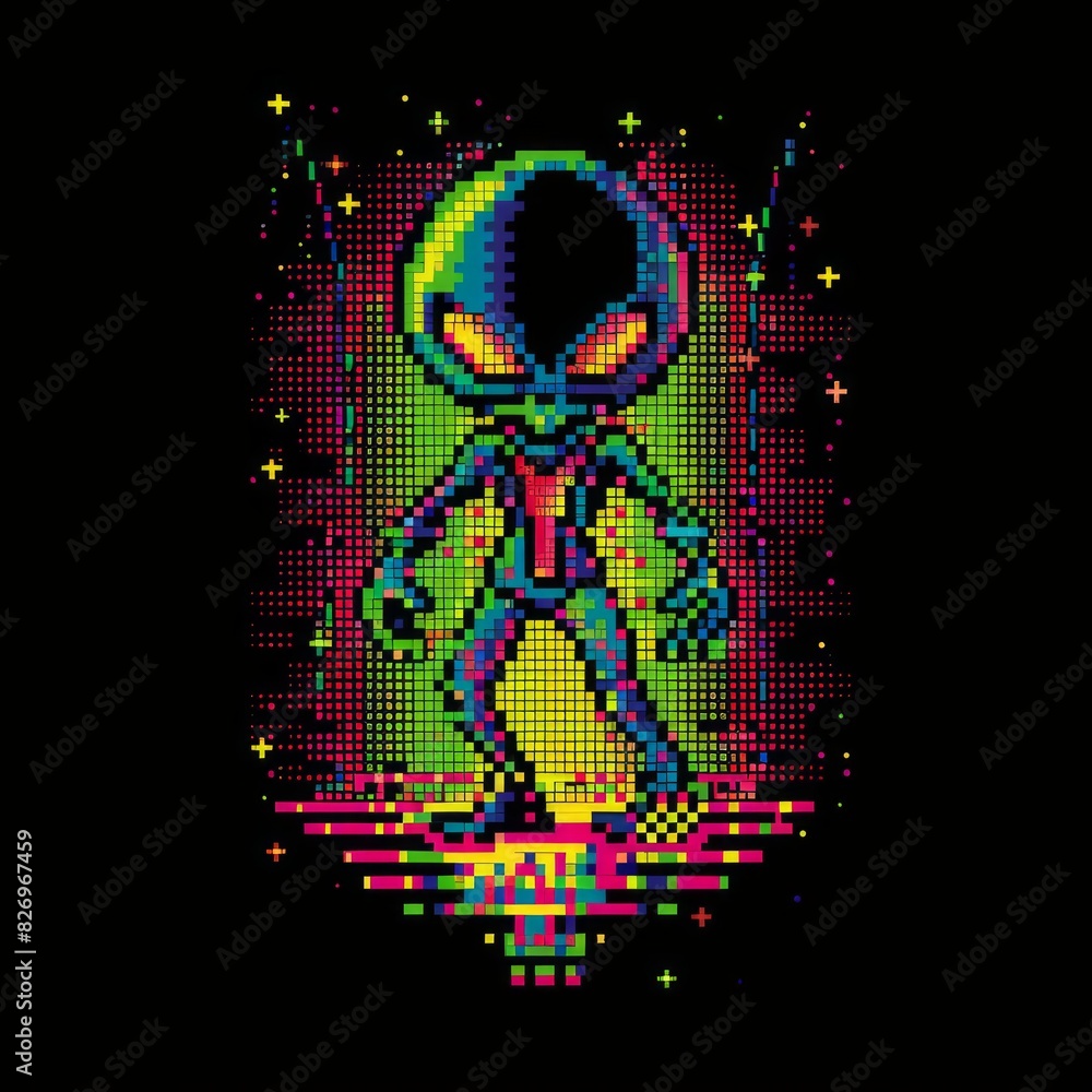 Pixel art Alien 8-Bit Vector T-Shirt Design, Ai Generated Images Stock ...