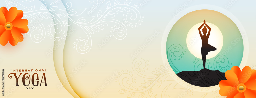 international yoga day banner woman in surya namaskar posture Stock ...