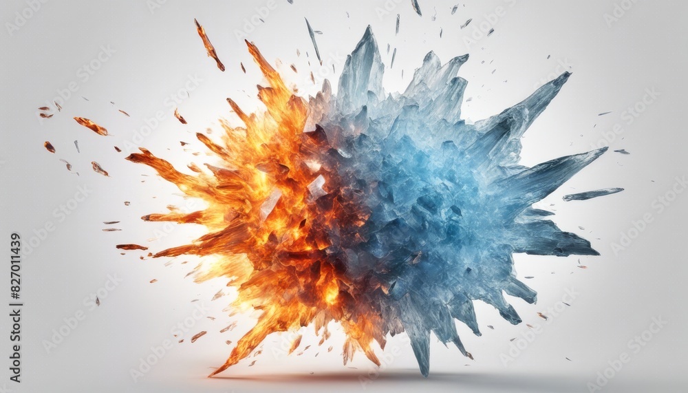 Dynamic explosion of fire and ice in abstract art, symbolizing the ...