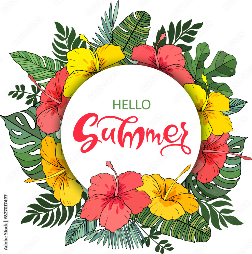 Handwritten, hello summer, lettering message. June welcome quote with ...