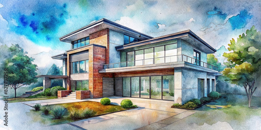 Cad rendering of a modern house design in Revit, featuring intricate ...