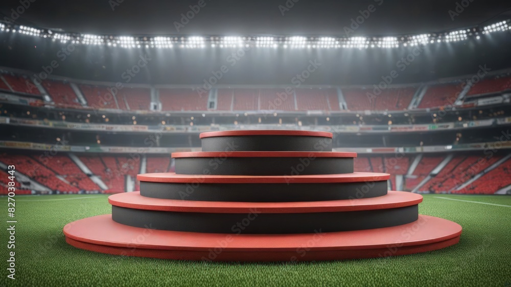 podium display product with background in stadium soccer ball or ...