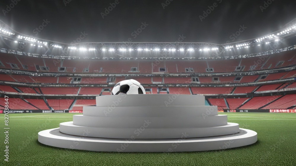 podium display product with background in stadium soccer ball or ...