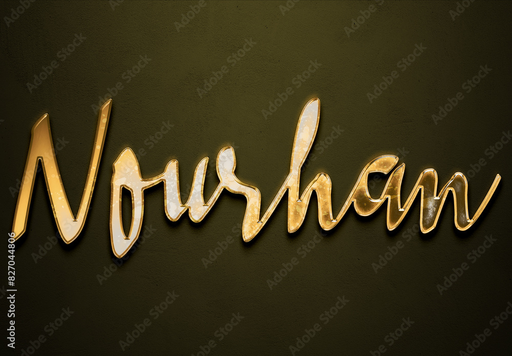 Old gold text effect of Arabic name Nourhan with 3D glossy style Mockup ...