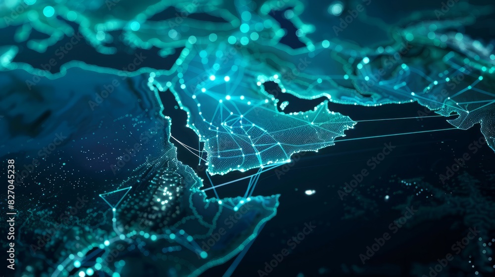 Abstract map of Saudi Arabia, Middle East and North Africa, concept of ...
