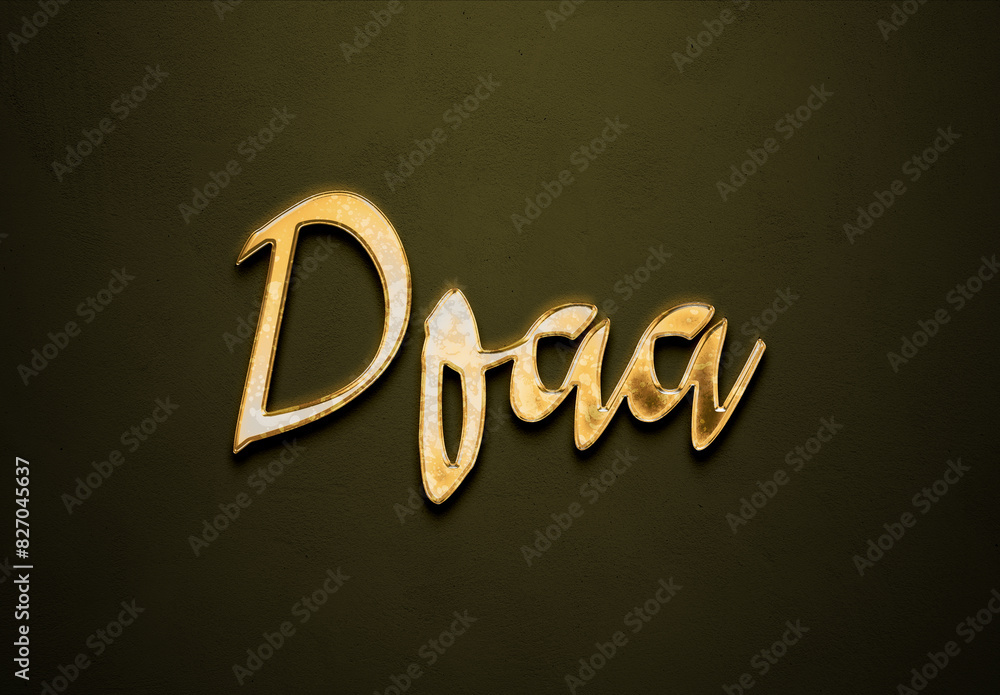 Old gold text effect of Arabic name Doaa with 3D glossy style Mockup ...