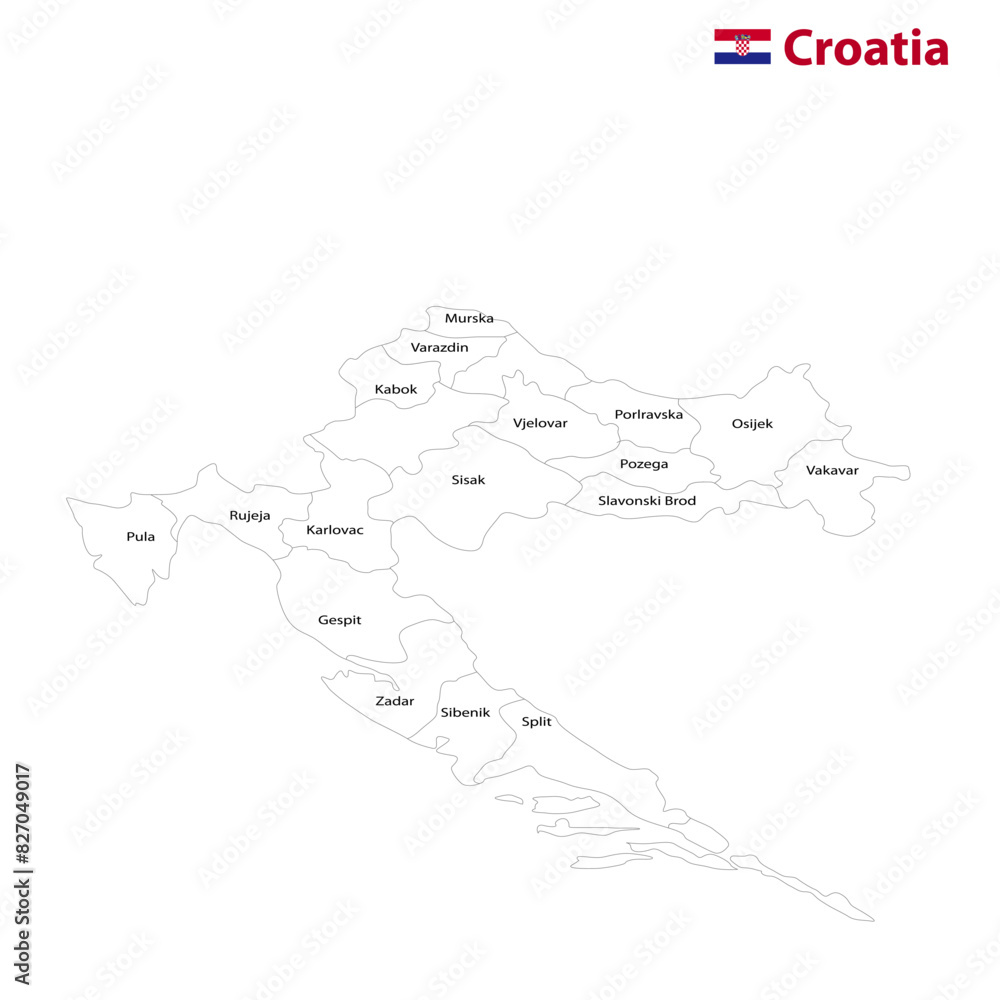 Map of Croatia with flag. 3d map of Croatia.Printable Vector Map of Croatia. Detailed Croatia ...