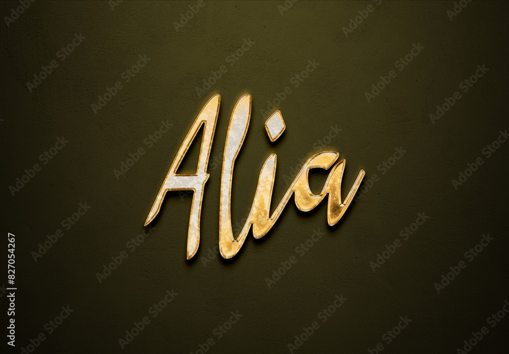 Old gold text effect of Arabic name Alia with 3D glossy style Mockup ...