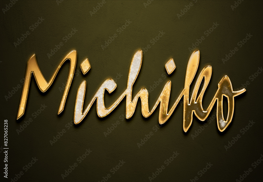 Old gold text effect of Japanese name Michiko with 3D glossy style ...