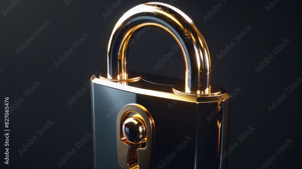 Black and gold secure padlock, password security, identification by ...