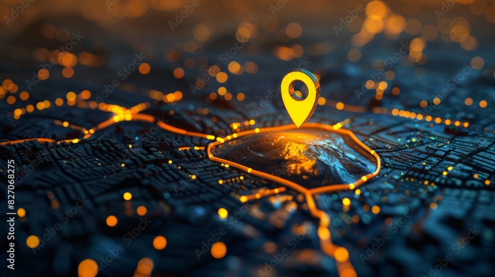Location pin icon on earth city urban map indicating the location and direction, Yellow geopin ...