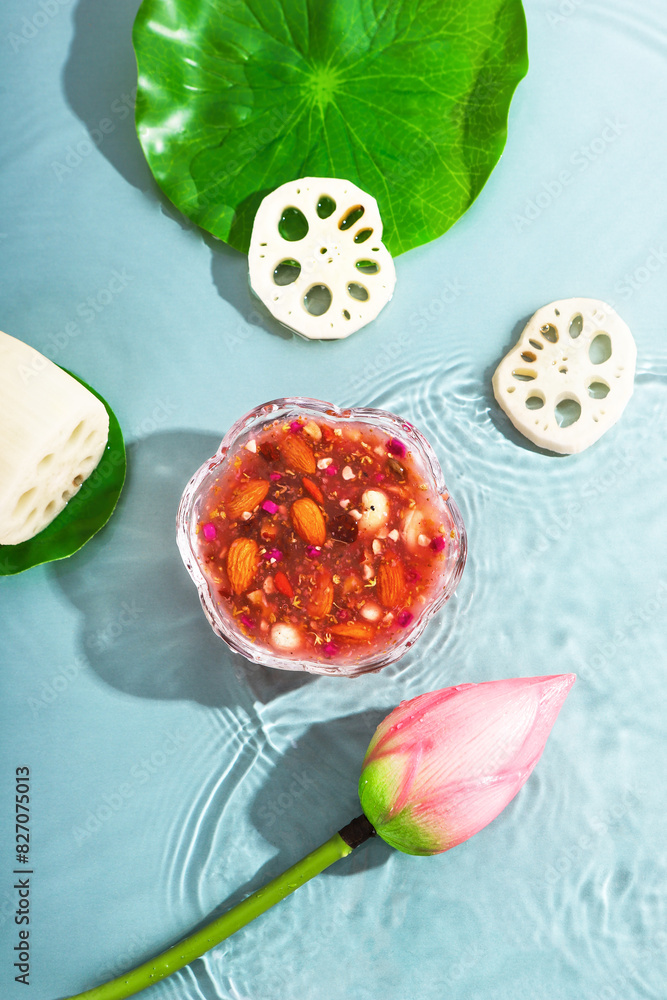 Nutritious breakfast made of dried lotus root powder and whole grains ...