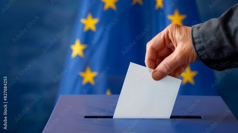 voting for the european union election a hand putting a ballot paper ...