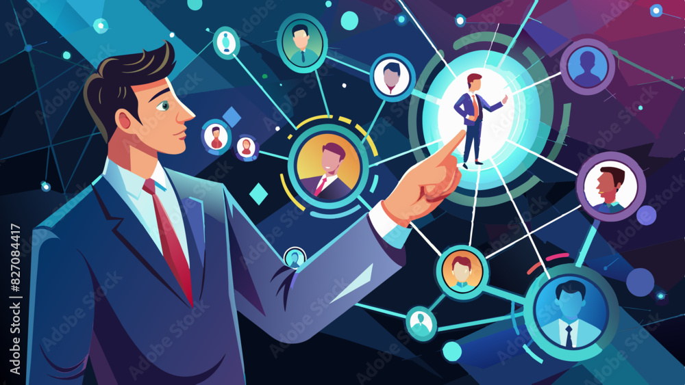 usinessman touching social network connection on digital screen, people ...