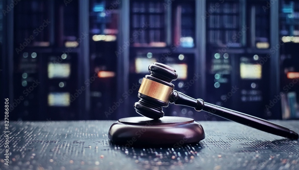 Judge's gavel on server room table, concept of digital law Law and ...