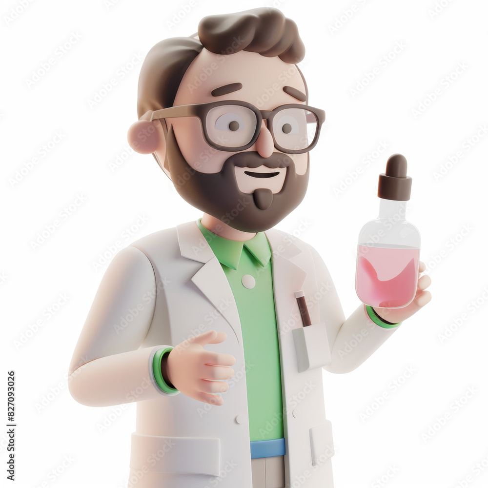 scientist in a white coat with flasks in his hands icon in 3D style on ...