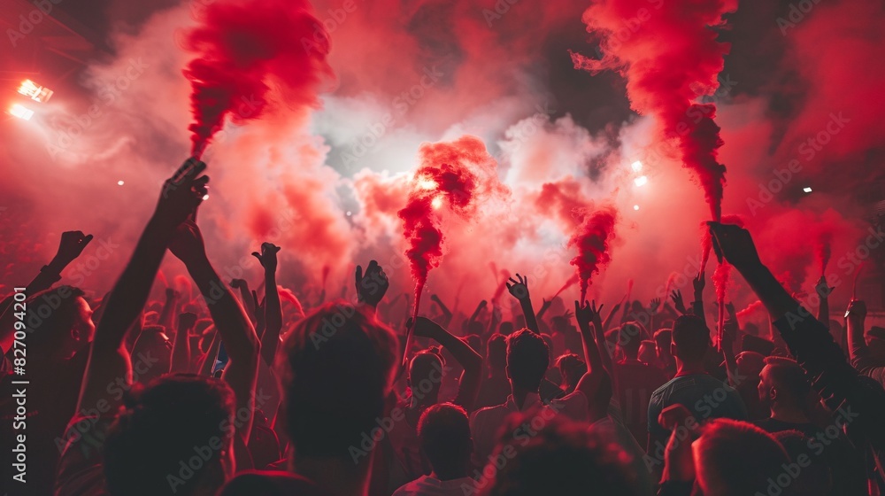 Red team Football fans cheering and celebrating league winner with red ...