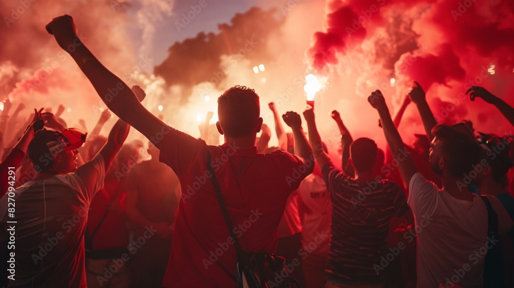 Red team Football fans cheering and celebrating league winner with red ...