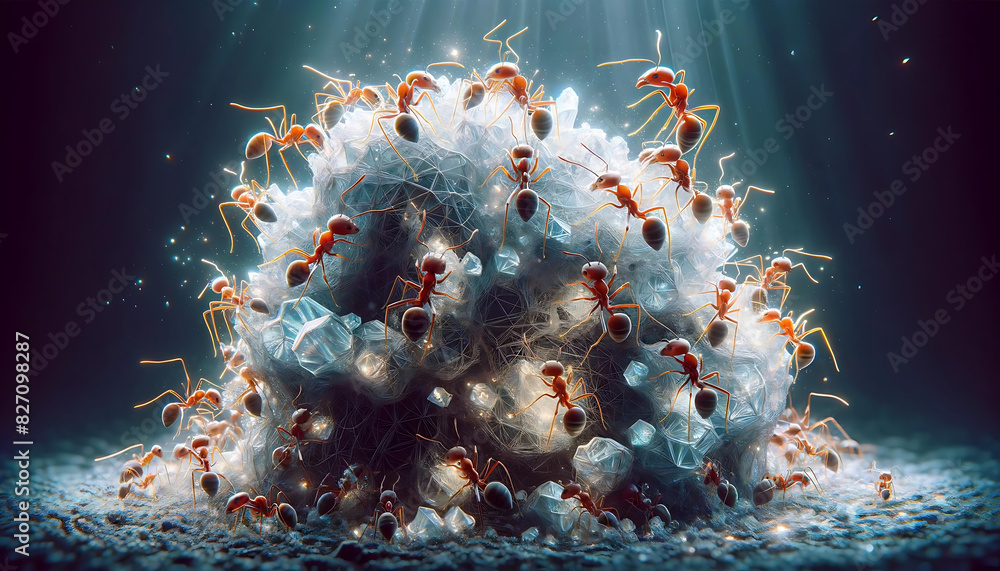 Ethereal Ant Colony A surreal, full-body depiction of ants building a ...