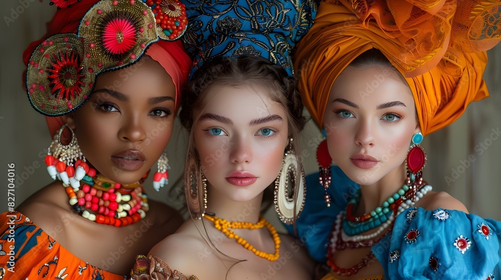 Beautiful diverse ladies in traditional attire from different cultures ...