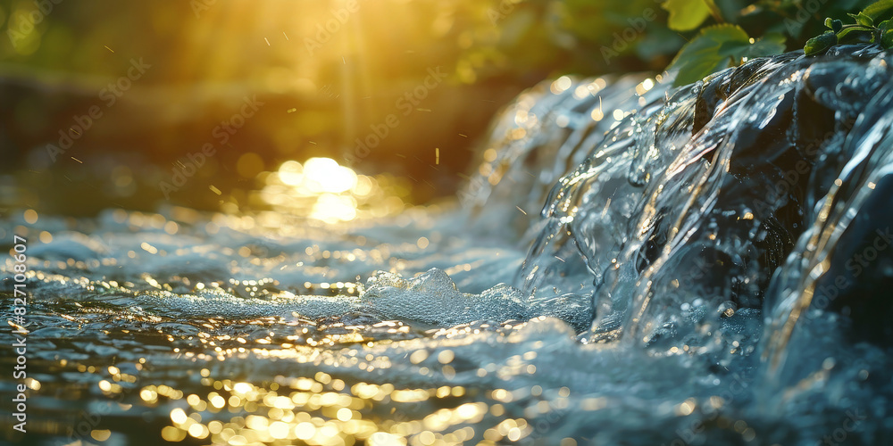 Water flowing from pipes into a waterway, clean and healthy drinking ...