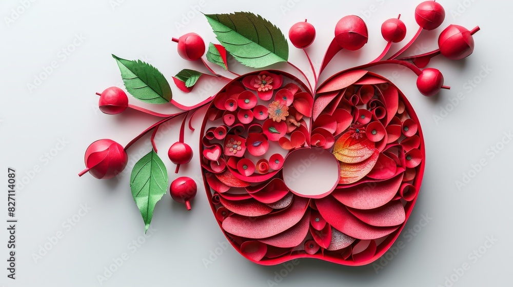 This is a realistic paper cut layered apple. Red fruit papercut ...