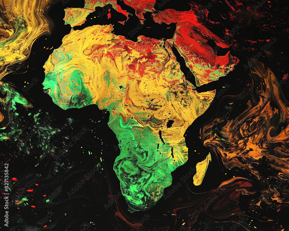 Map of the African continent with clay formations and black yellow red ...