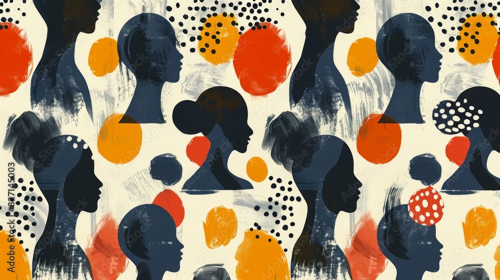 Embroidered seamless pattern set of abstract blue people. Illustration ...