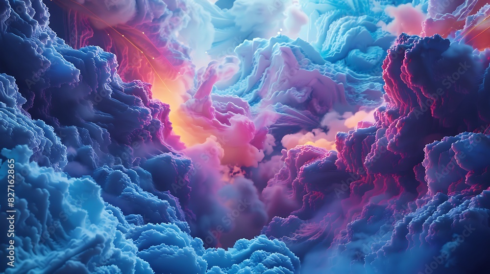 An abstract representation of digital clouds and virtual landscapes ...