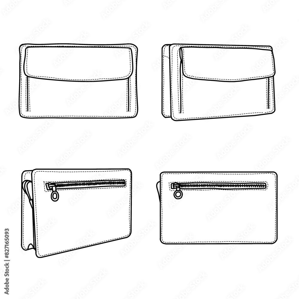 Technical sketch drawing vector Illustration of clutch bag line art ...