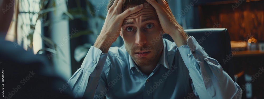 Nervous and panic job applicant with stressful emotion on job interview ...