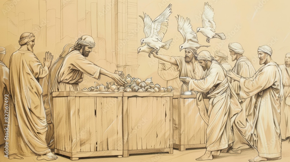 Cleansing of the Temple by Jesus, Overturning Money Changers' Tables ...