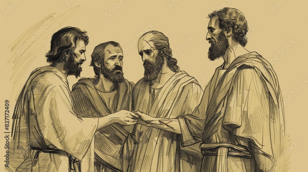 Biblical Illustration of Resurrected Jesus Appearing to Disciples in ...
