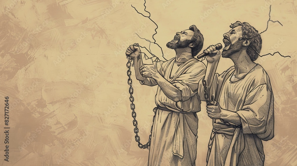 Paul and Silas Singing in Philippian Jail, Earthquake Breaking Chains ...