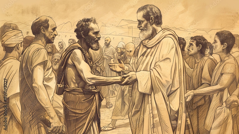Biblical Illustration of Paul and Barnabas in Lystra, Healing Lame Man ...