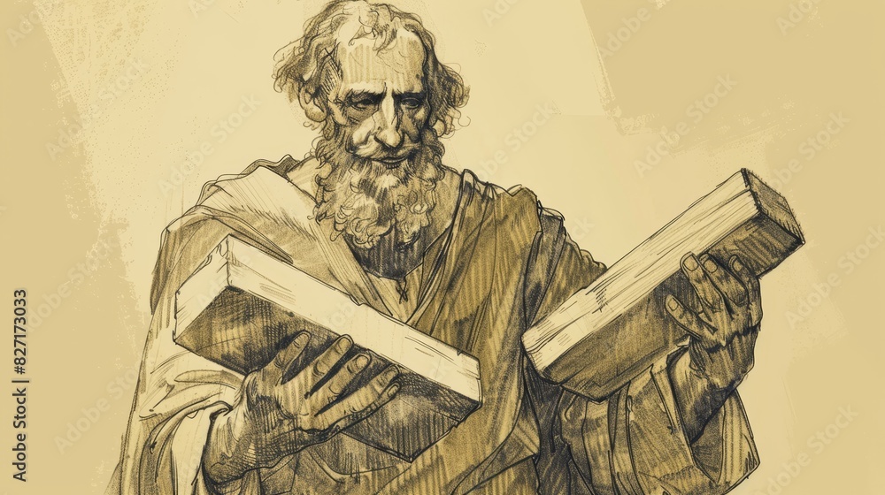 Biblical Illustration of Moses Coming Down from Mount Sinai with Ten ...