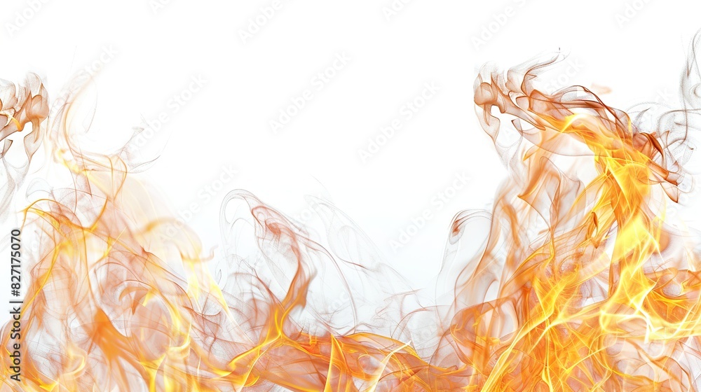 Fire flames on white background ,colored smoke isolated on white ...