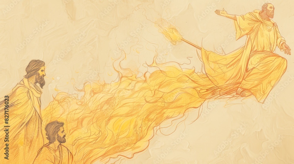 Elijah Taken Up to Heaven in Chariot of Fire with Elisha Watching ...